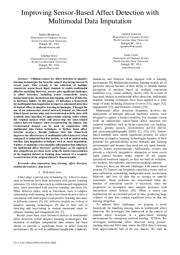 (PDF) Improving Sensor-Based Affect Detection with Multimodal Data Imputation