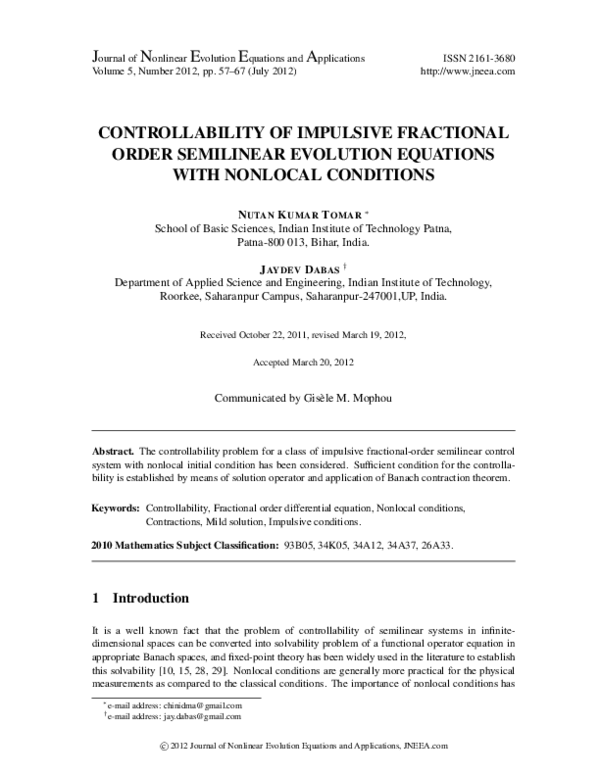 (PDF) Controllability of Impulsive Fractional Order Semilinear ...
