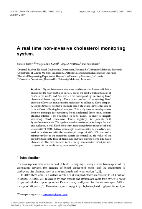 (PDF) A real time non-invasive cholesterol monitoring system