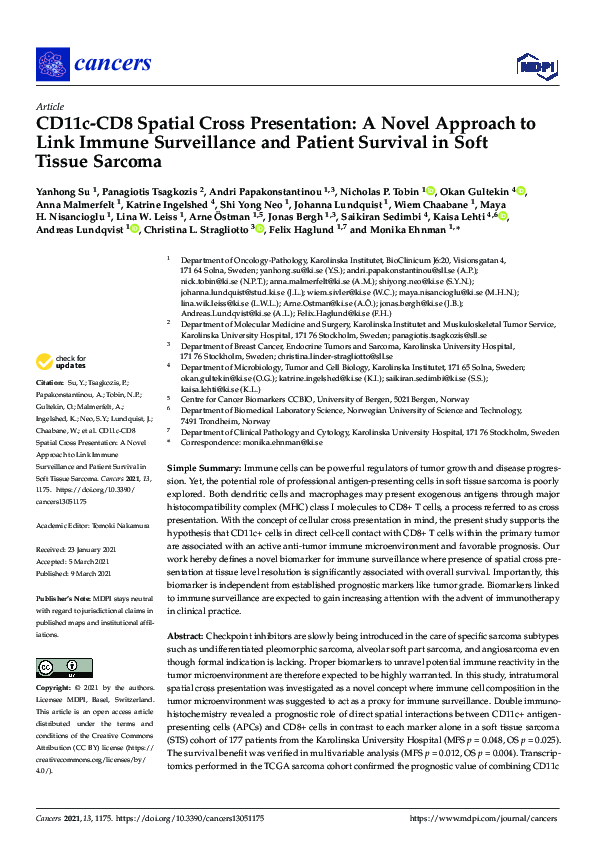 (PDF) CD11c-CD8 Cross Presentation in Sarcoma Survival