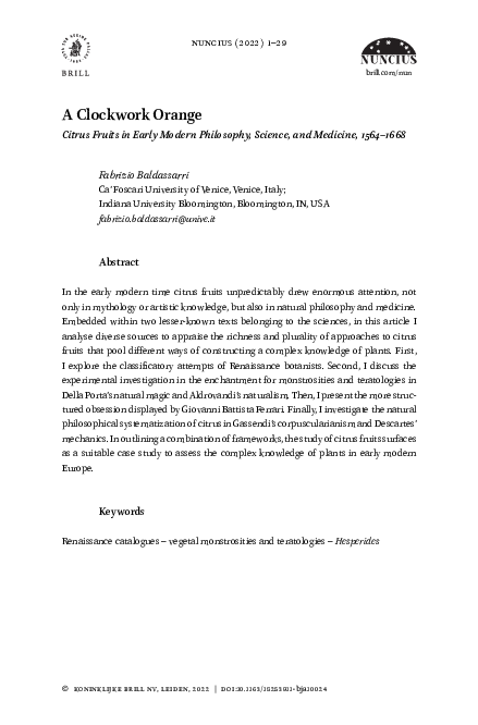 (PDF) A Clockwork Orange: Citrus Fruits in Early Modern Philosophy, Science, and Medicine, 1564–1668
