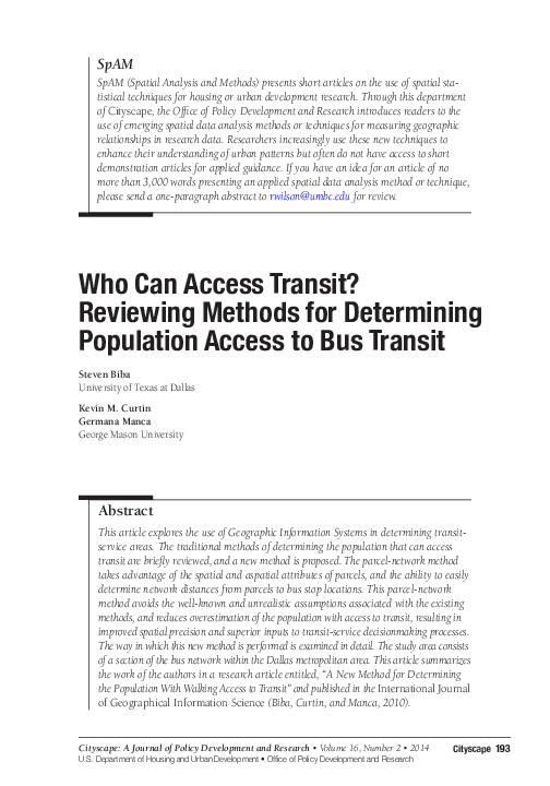 (PDF) Who Can Access Transit? Reviewing Methods for Determining ...