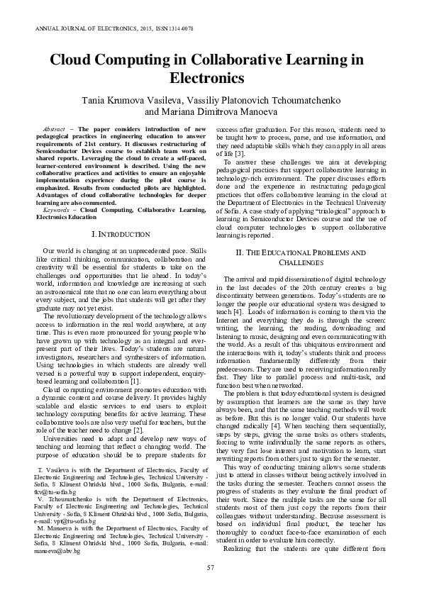 (PDF) Cloud Computing in Collaborative Learning in Electronics | Mary Dimitrova - Academia.edu