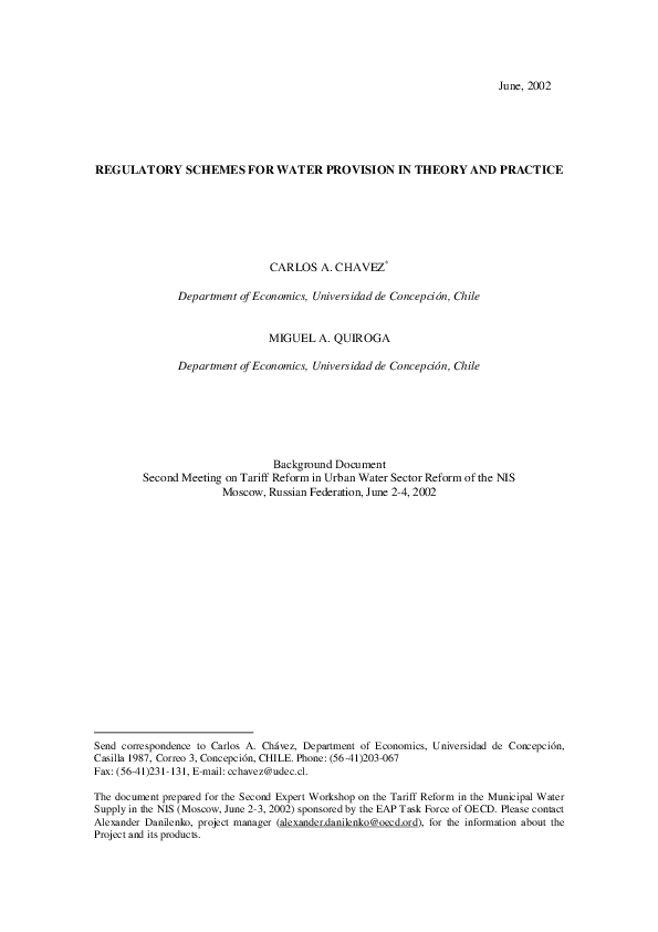(PDF) Regulatory Schemes for Water Provision in Theory and Practice
