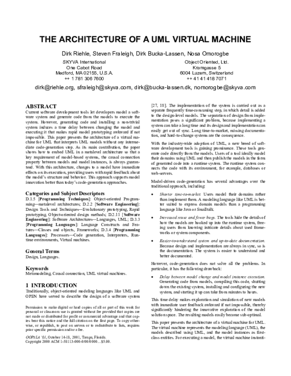 (PDF) Omorogbe N. The Architecture of a UML Virtual Machine