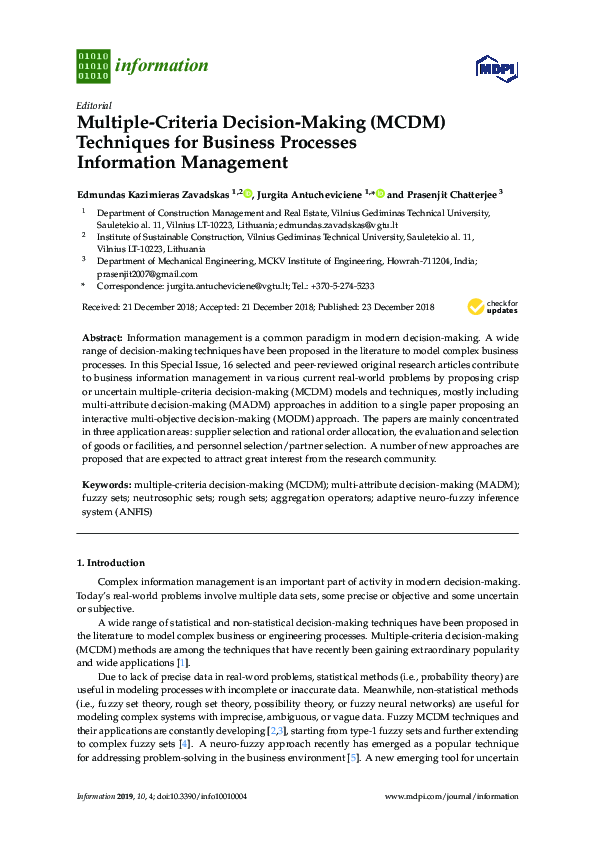 (PDF) Multiple-Criteria Decision-Making (MCDM) Techniques for Business Processes Information ...