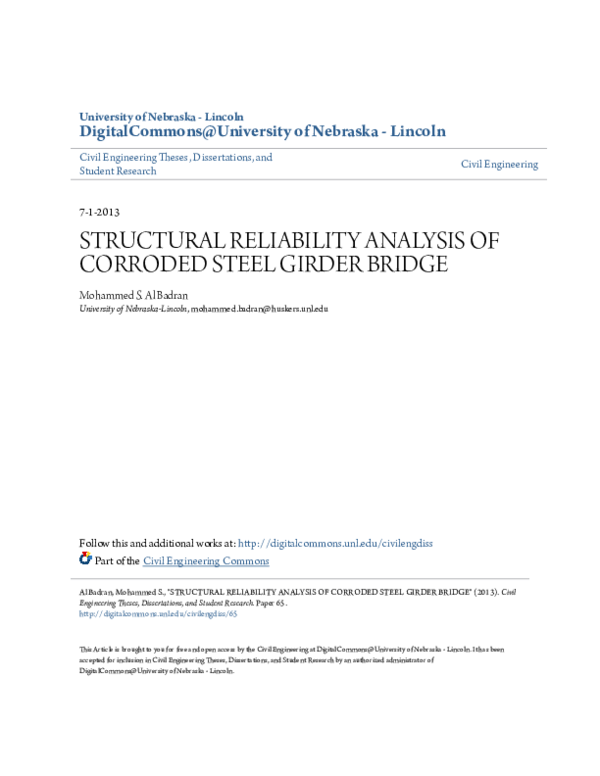 (PDF) Structural Reliability Analysis of Corroded