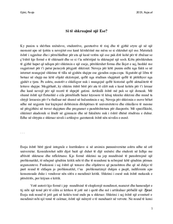 (DOC) Si të shkruajmë një ese?