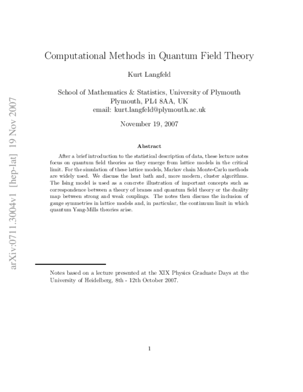 (PDF) Computational Methods in Quantum Field Theory