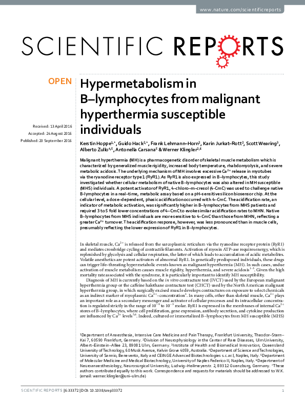 (PDF) Hypermetabolism in B–lymphocytes from malignant hyperthermia ...