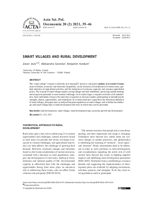 (PDF) Smart Villages and Rural Development