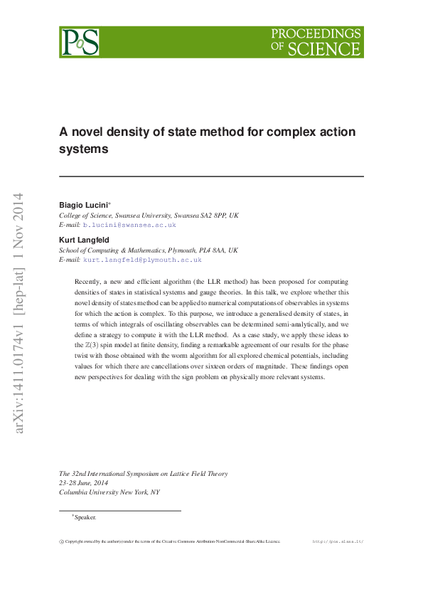 (PDF) A novel density of state method for complex action systems