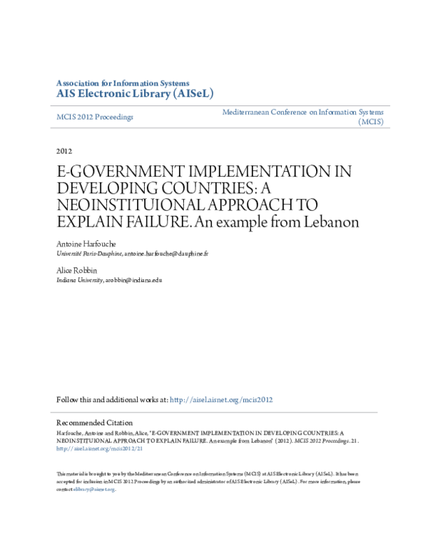 (PDF) E-Government Implementation in Developing Countries: a ...