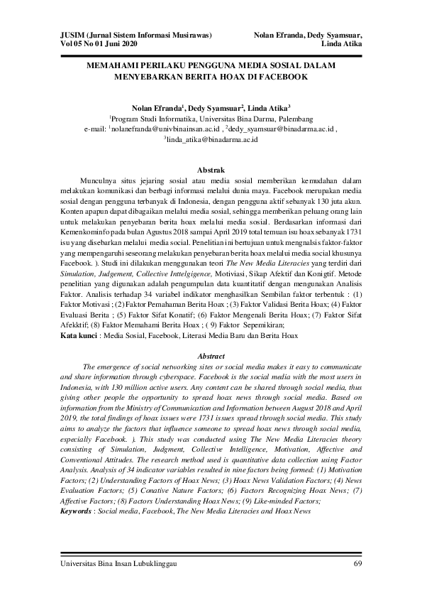 (PDF) Memahami Perilaku Pengguna Media Sosial Dalam Menyebarkan Berita ...