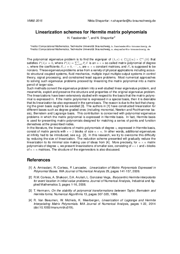 Pdf Linearization Schemes For Hermite Matrix Polynomials