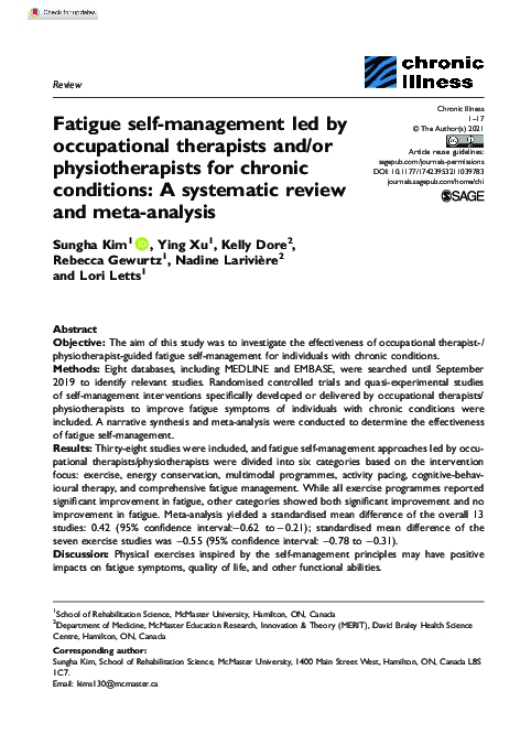 (PDF) Fatigue self-management led by occupational therapists and/or physiotherapists for chronic ...