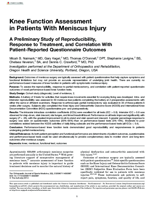 (PDF) Knee Function Assessment in Patients With Meniscus Injury: A ...