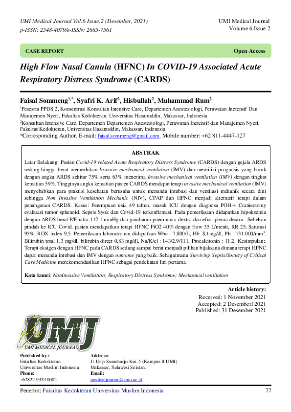 (PDF) High Flow Nasal Canula (HFNC) In COVID-19 Associated Acute ...