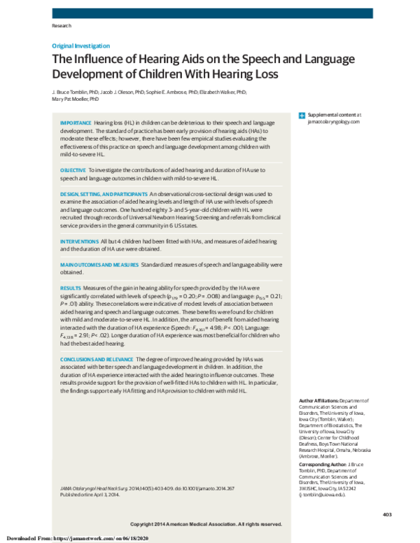(PDF) The influence of hearing aids on the speech and language ...