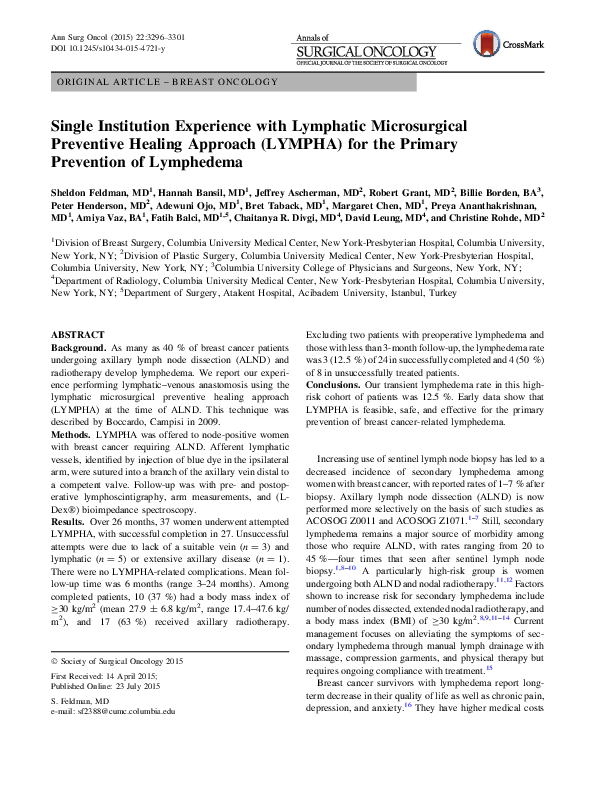 (PDF) Single Institution Experience with Lymphatic Microsurgical ...