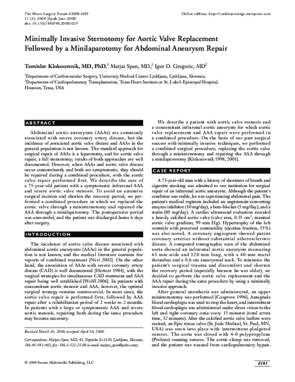 (PDF) Minimally Invasive Aortic Valve and AAA Repair