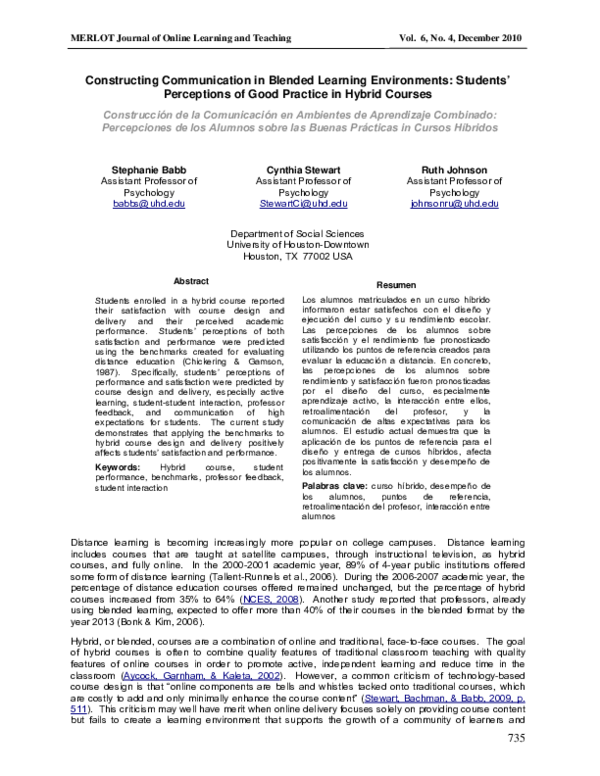 (PDF) Constructing Communication in Blended Learning Environments: Students' Perceptions of Good ...
