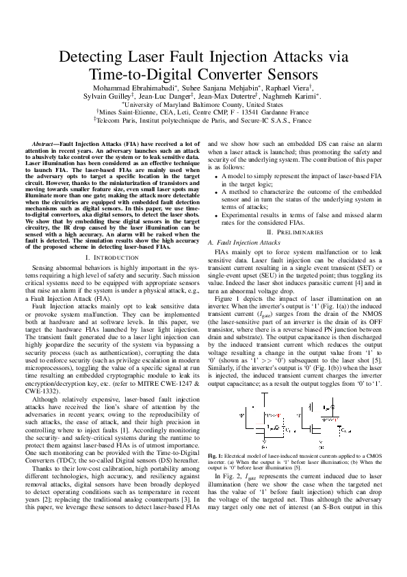 Pdf Detecting Laser Fault Injection Attacks Via Time To Digital Converter Sensors