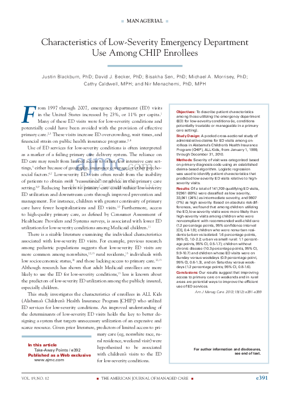 (PDF) Characteristics of low-severity emergency department use among ...