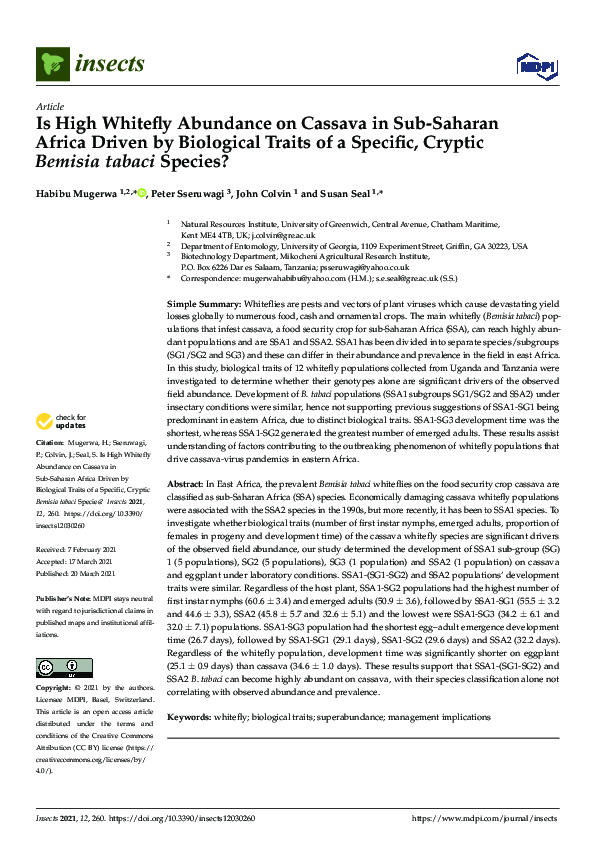 (PDF) Is High Whitefly Abundance on Cassava in Sub-Saharan Africa ...