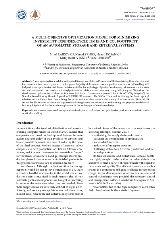 Pdf A Multi Objective Optimization Model For Minimizing Investment Expenses Cycle Times And