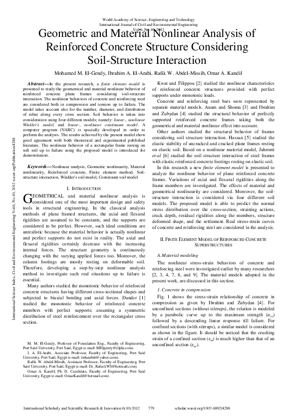 (PDF) Geometric and Material Nonlinear Analysis of Reinforced Concrete Structure Considering ...