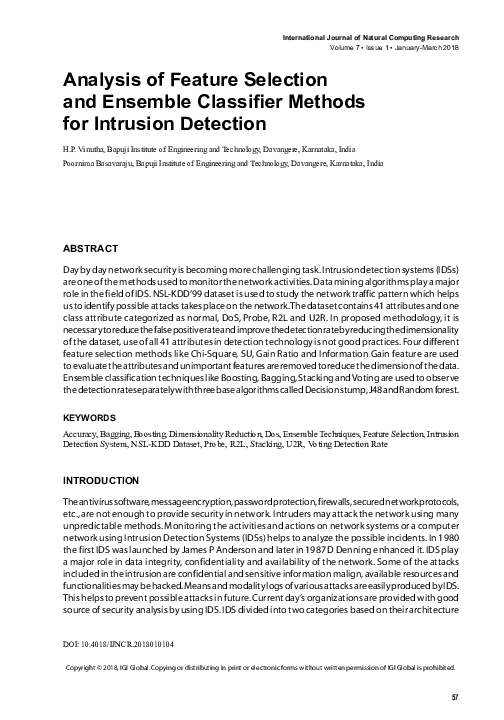 Pdf Analysis Of Feature Selection And Ensemble Classifier Methods For Intrusion Detection