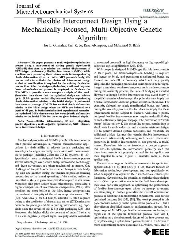 (PDF) Flexible Interconnect Design Using a Mechanically-Focused, Multi-Objective Genetic Algorithm