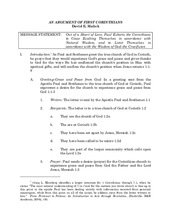 (PDF) An Analytical Outline of First Chorinthians