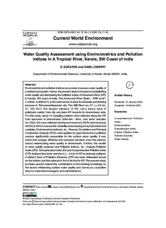 (PDF) Water Quality Assessment using Environmetrics and Pollution ...