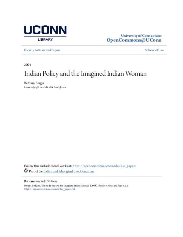 (PDF) Indian Policy and the Imagined Indian Woman