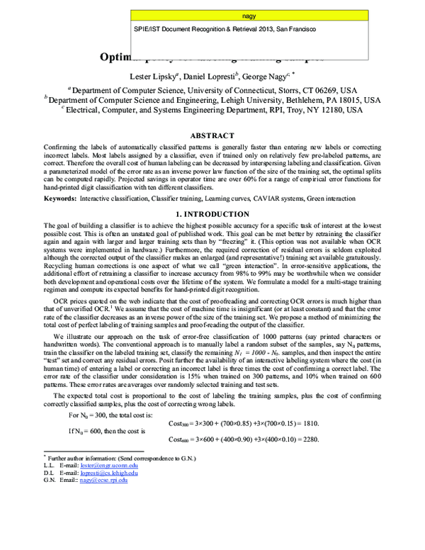 (PDF) Optimal policy for labeling training samples
