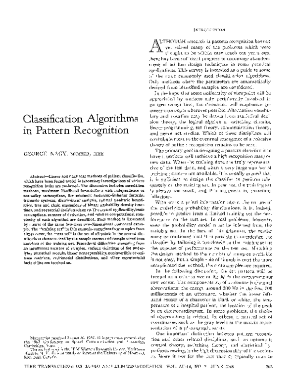 Pdf Classification Algorithms In Pattern Recognition