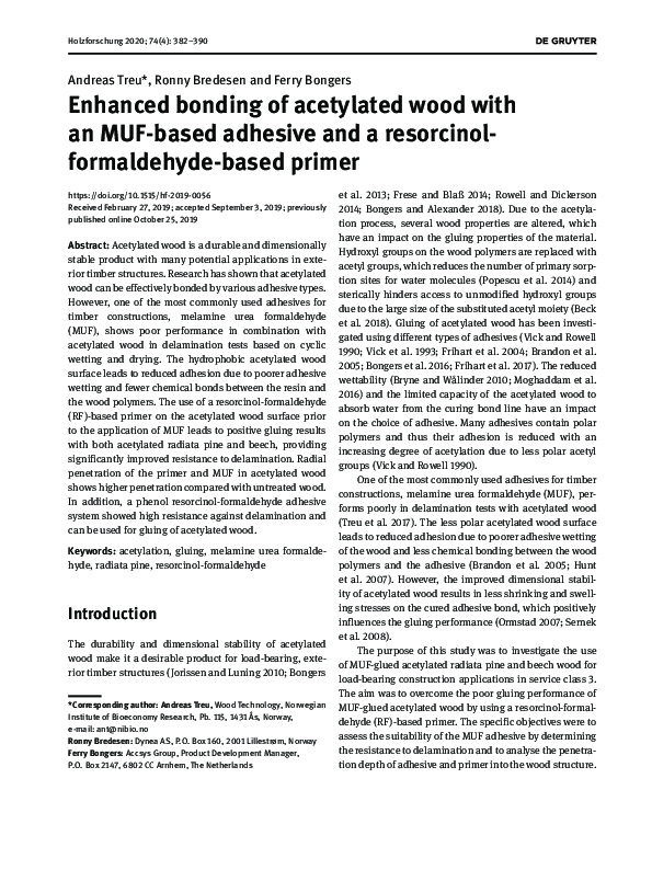 (PDF) Enhanced bonding of acetylated wood with an MUF-based adhesive ...