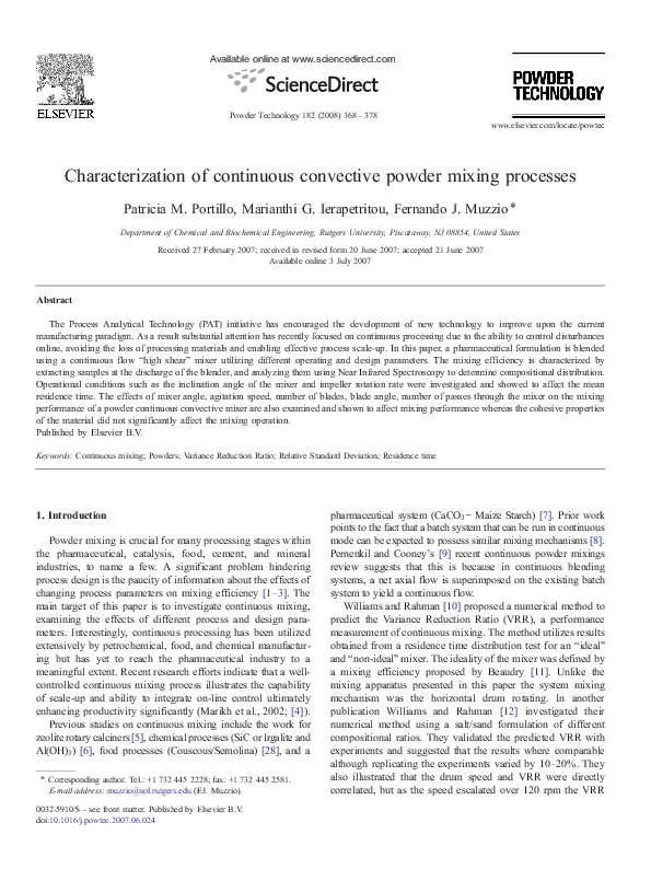 (PDF) Characterization of continuous convective powder mixing processes