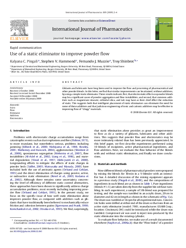 (PDF) Use of a static eliminator to improve powder flow