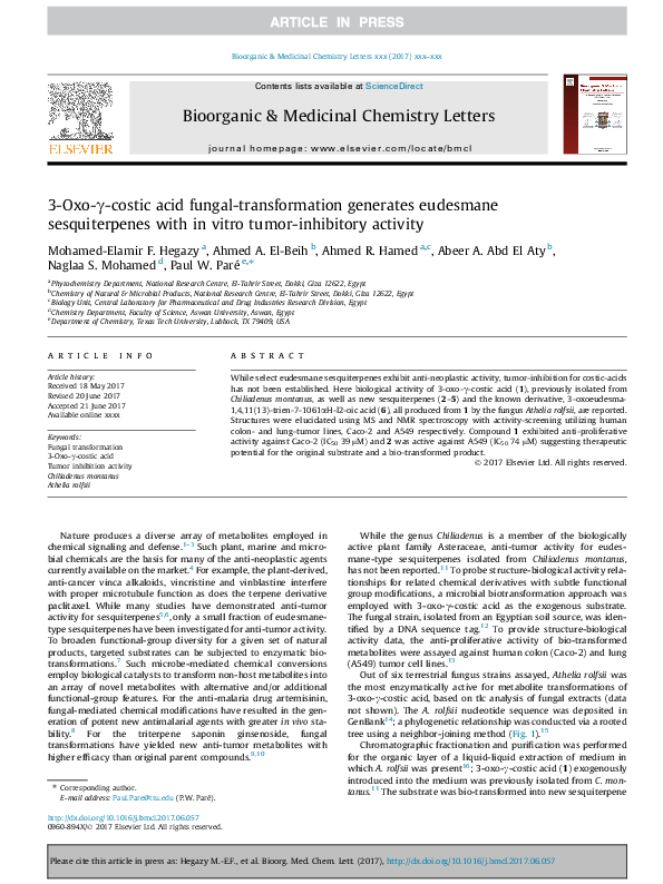 (PDF) 3-Oxo-γ-costic acid fungal-transformation generates eudesmane ...