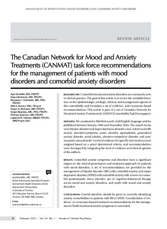 (PDF) The CANMAT task force recommendations for the management of ...