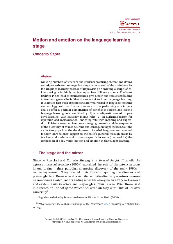 (PDF) Motion and emotion on the language learning stage