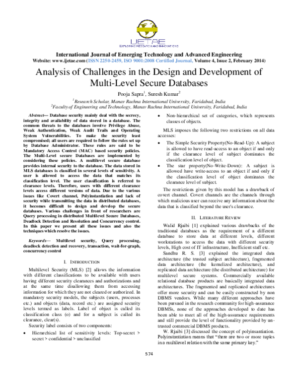 (PDF) Analysis of Challenges in the Design and Development of Multi-Level Secure Databases