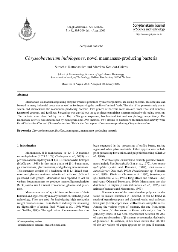 (PDF) Chryseobacterium indologenes , novel mannanase-producing bacteria