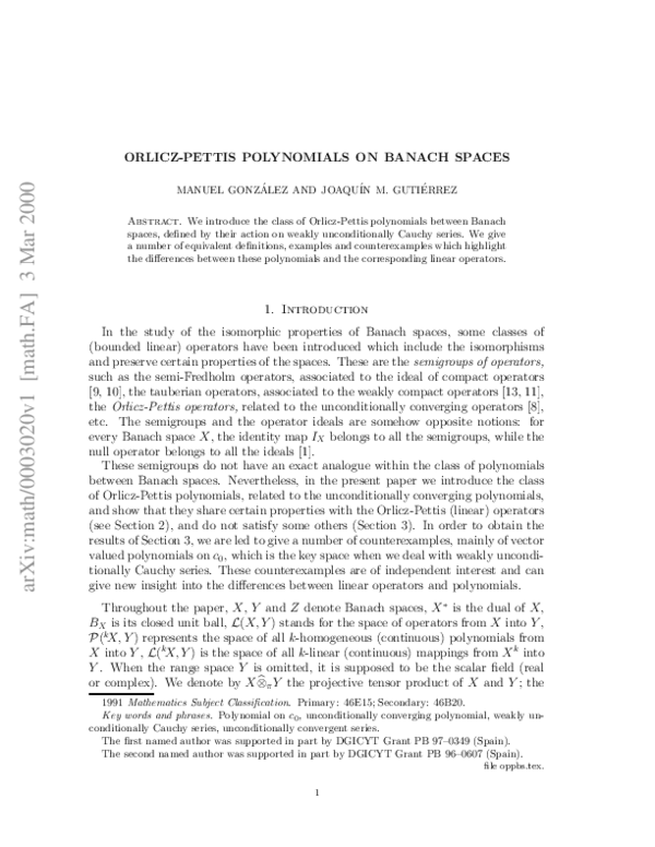 (PDF) Orlicz-Pettis polynomials on Banach spaces