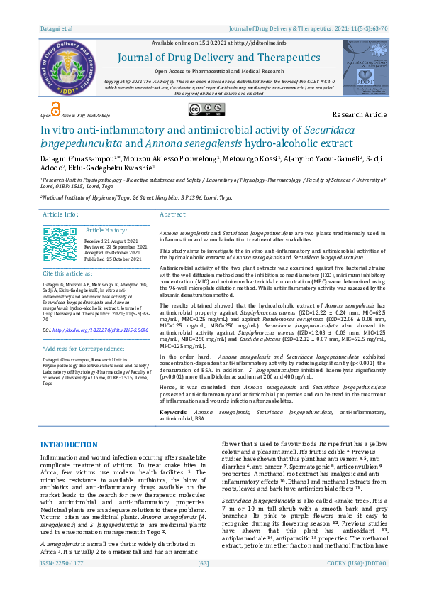 (PDF) In vitro anti-inflammatory and antimicrobial activity of Securidaca longepedunculata and ...