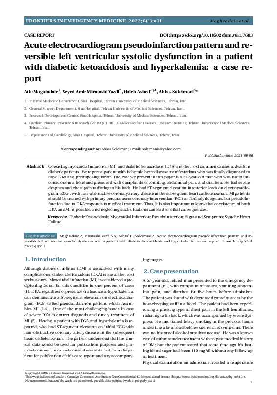 (PDF) Acute electrocardiogram pseudoinfarction pattern and reversible ...
