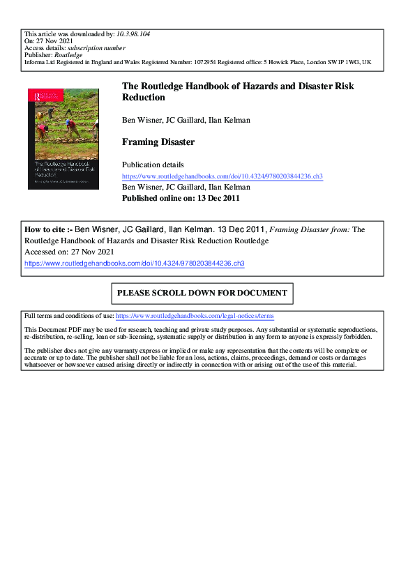 (PDF) The Routledge Handbook of Hazards and Disaster Risk Reduction